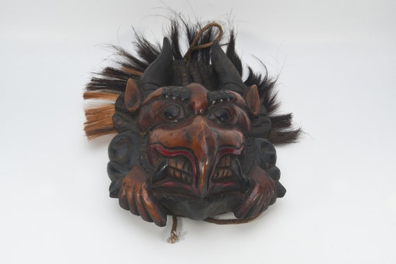 Horned Hanuman Wooden carved Laughing Skeleton Skull … - Gem