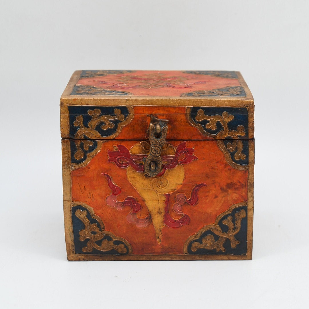 Vintage Tibetan Box Handmade Wooden Painted Jewelry Treasure Container ...