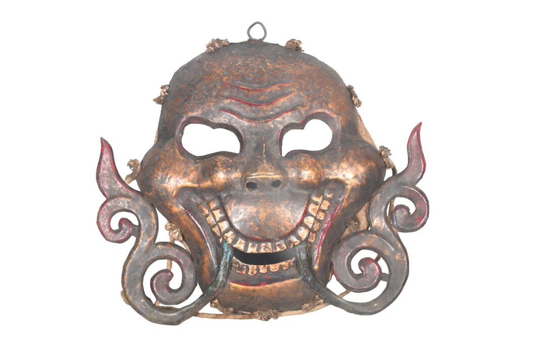Vintage Brass Citipati Laughing Skull Ritual Mask: Handcrafted Nepali ...