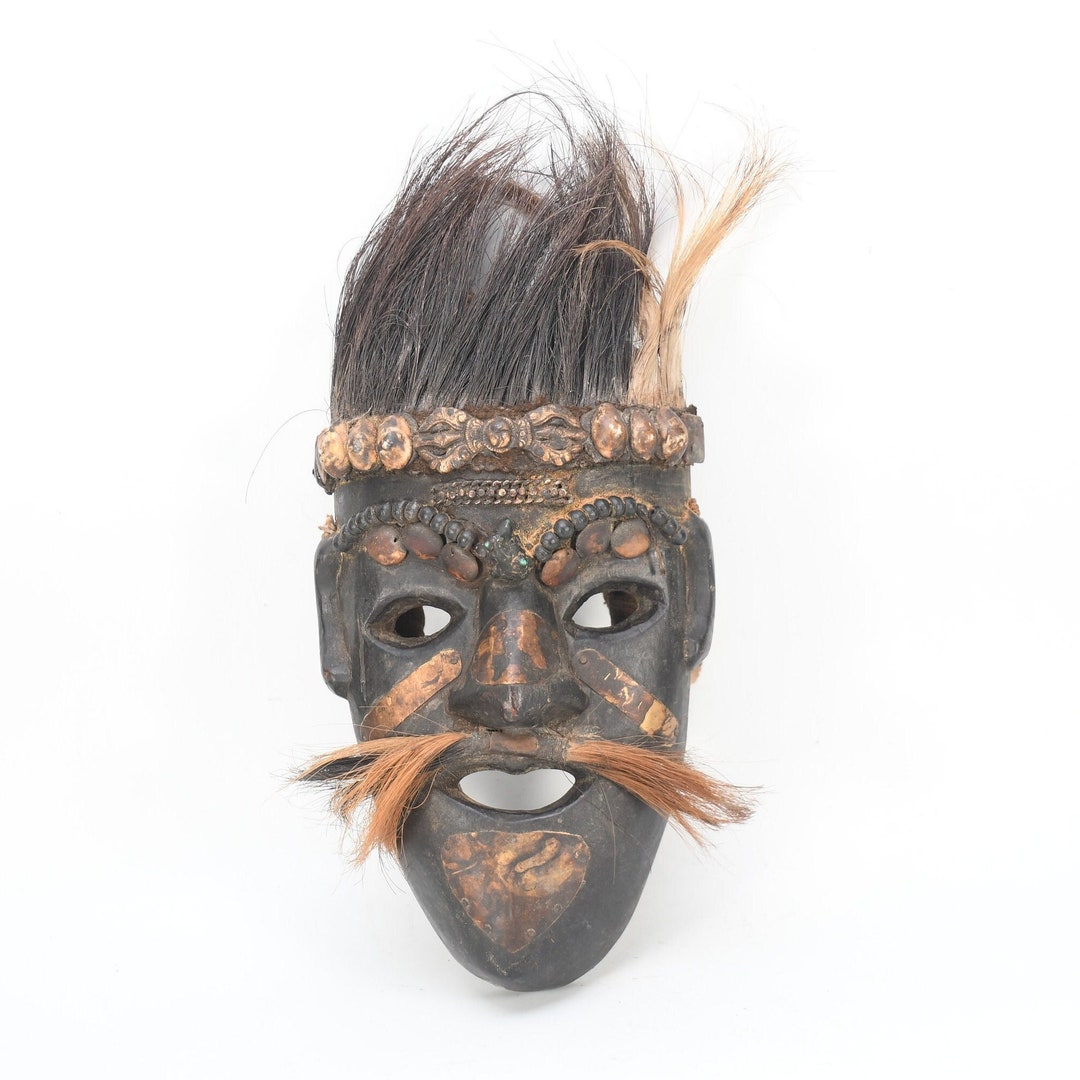Wooden Tribal Shaman Mask Haired Hand Carved Mask Vajra Tantric Hair ...