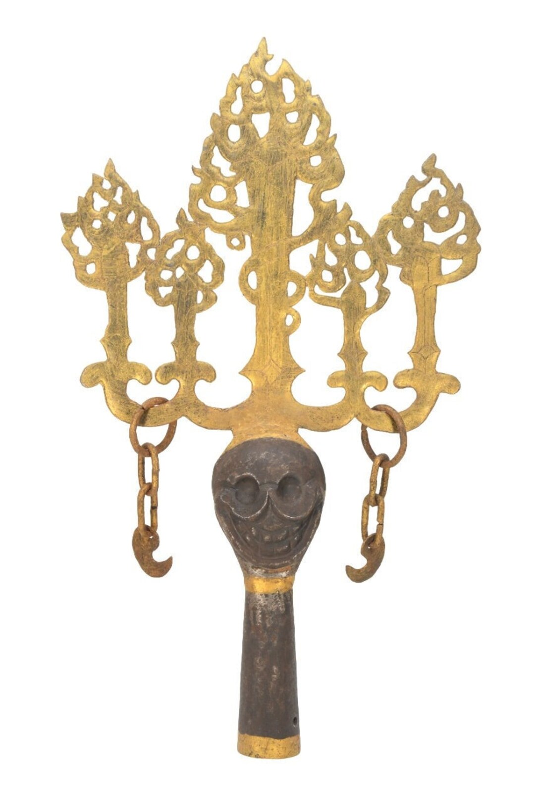 Skull Carved Vintage Trisul Lord Shiva Meditation Tool Antique Tibetan ...