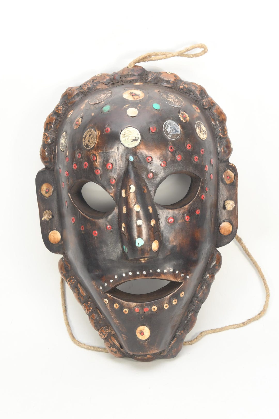 Coin Beaded Antique Shaman Jhakri Mask | Handmade Tribal Wall Hanging ...