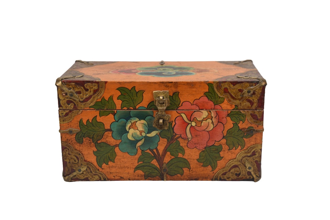 Himalaya Handmade Painted Wooden Jewelry Box Treasure Container Tibetan ...