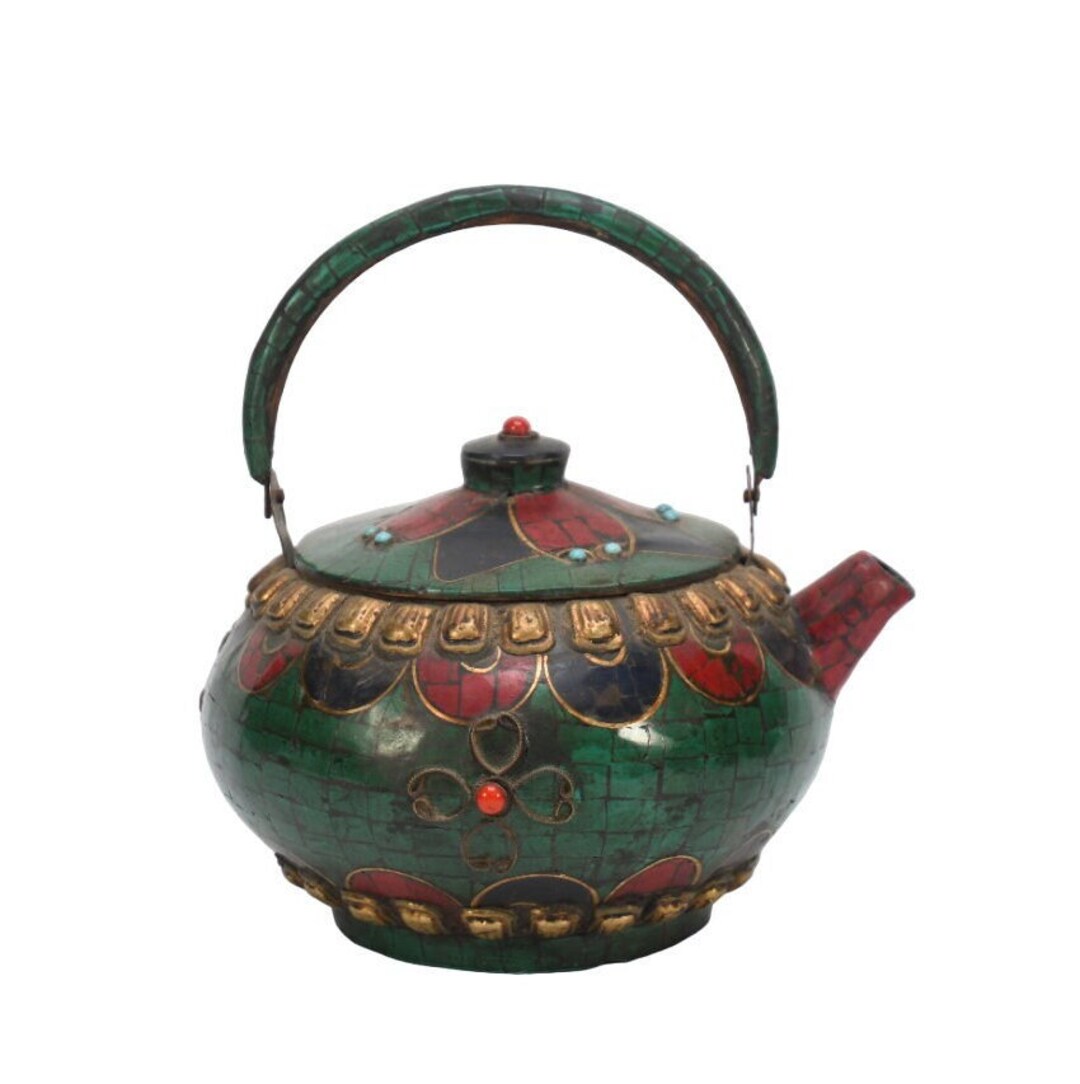 Lotus Turquoise Inlay Teapot, Hand Carved Tibetan Copper Pot - Etsy