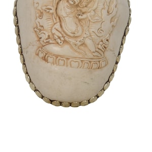 Budhist Deity Bhairav Mahakala Carved White Antique Tibetan Kapala Bowl ...