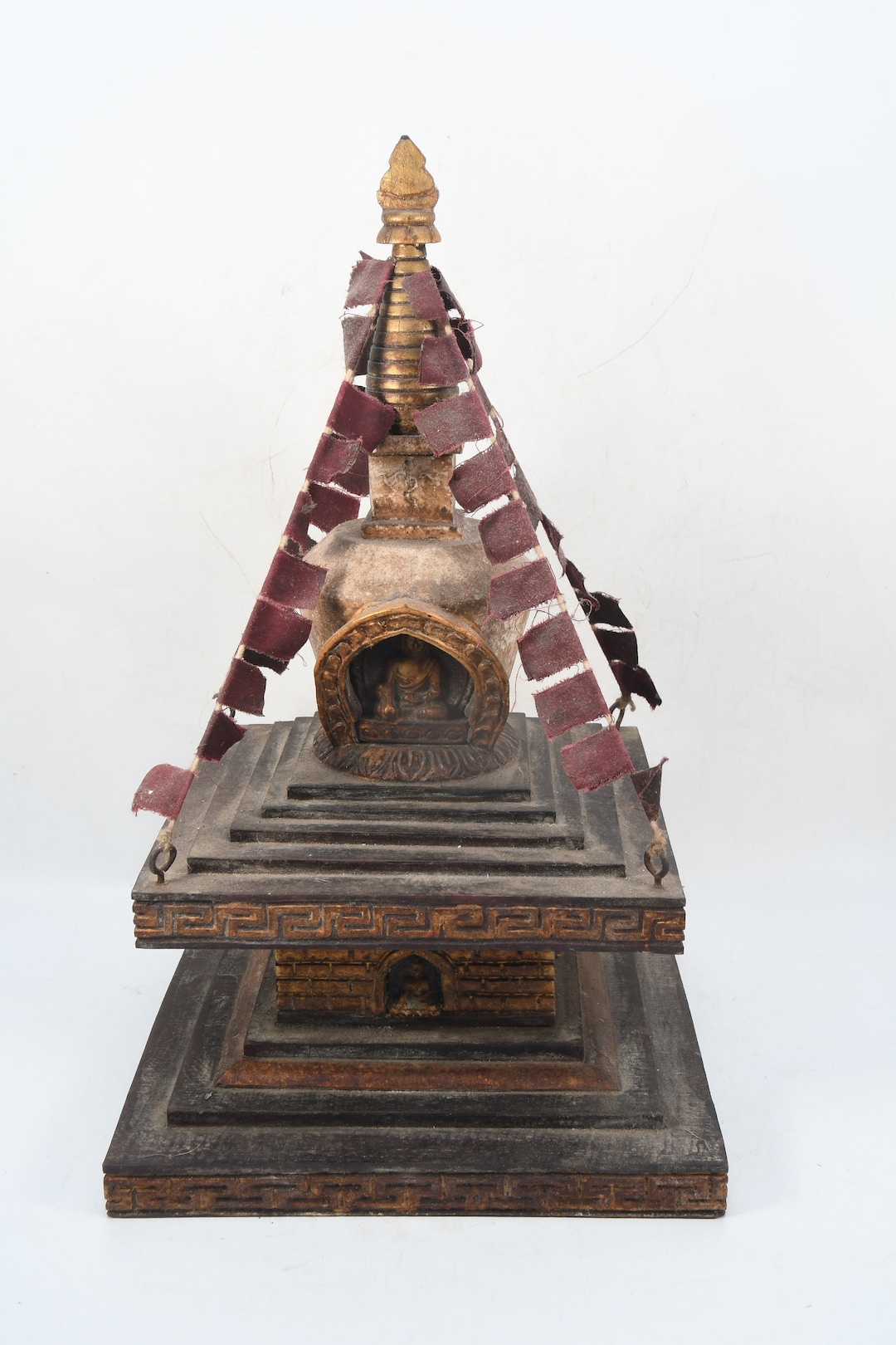 Exquisite Hand-carved Wooden Antique Buddha Stupa Ritual Funerary ...