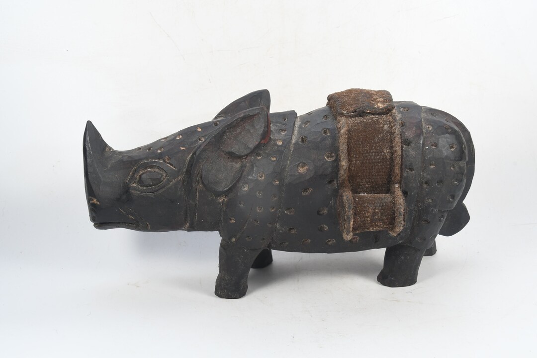 One-horned Rhino Antique Handmade Wooden Traditional Ethnic Showpiece ...