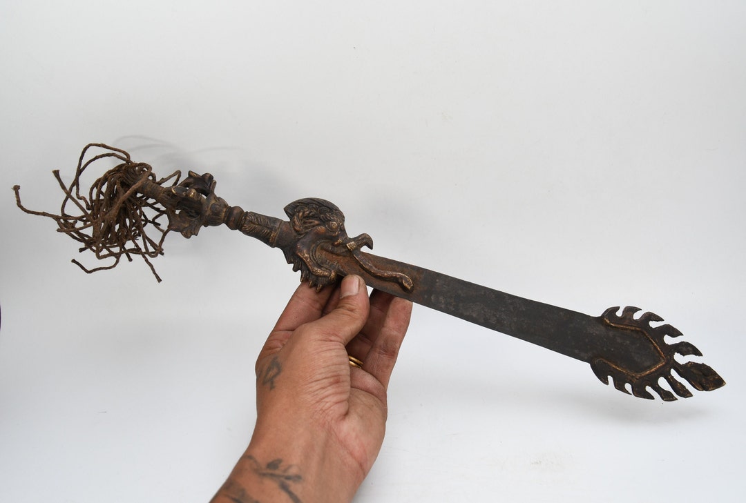Flaming Tibetan Antique Manjushree Sword Khadga Hand Carved Buddhism ...