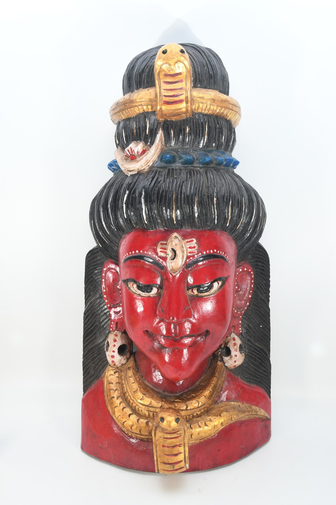 Lord Shiva Wooden Handcarved Wall Hanging Antique Traditional Shaman ...