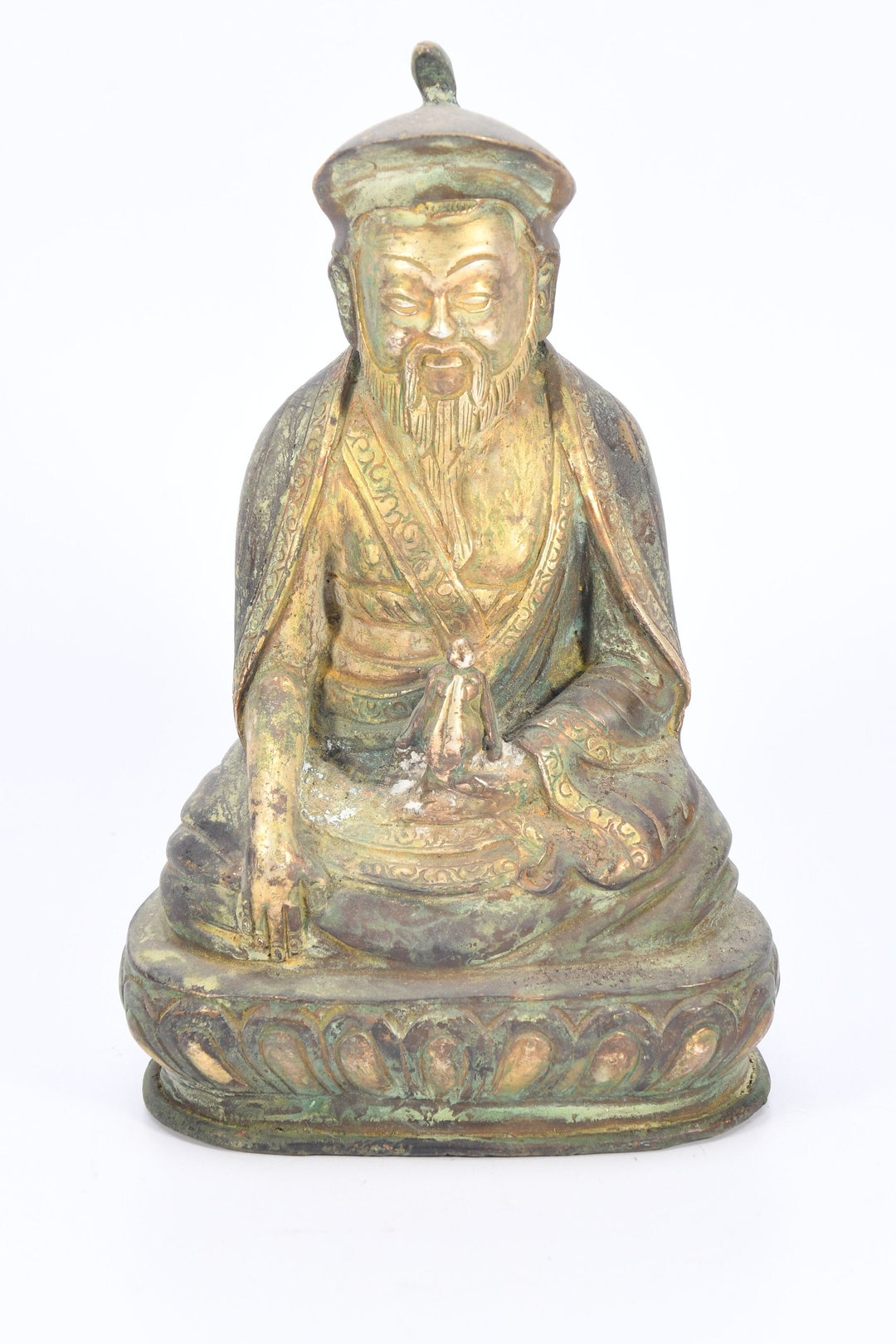 Tibetan Guru Gampopa Statue, Gold Plated Ritual Figurine - Etsy