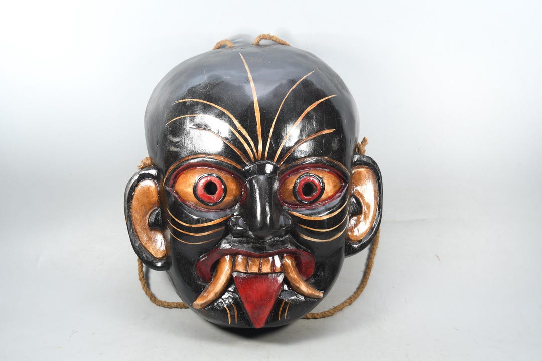 Handmade Antique Newari Lakhey Mask - Vintage Wall Hanging Tantric ...