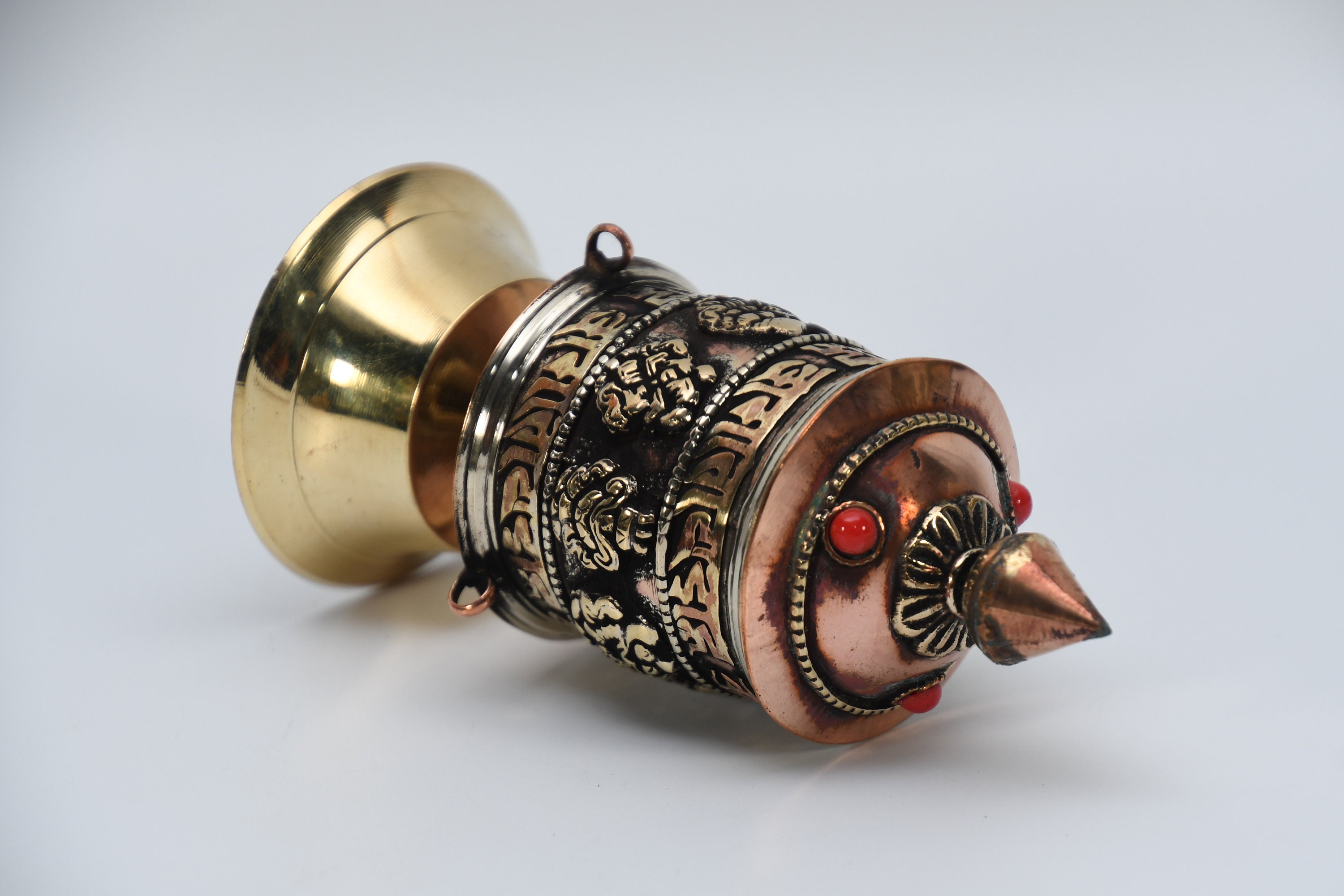 Stone Set Fine Buddhist Prayer Wheel Tibetan Antique Mantra Etched ...