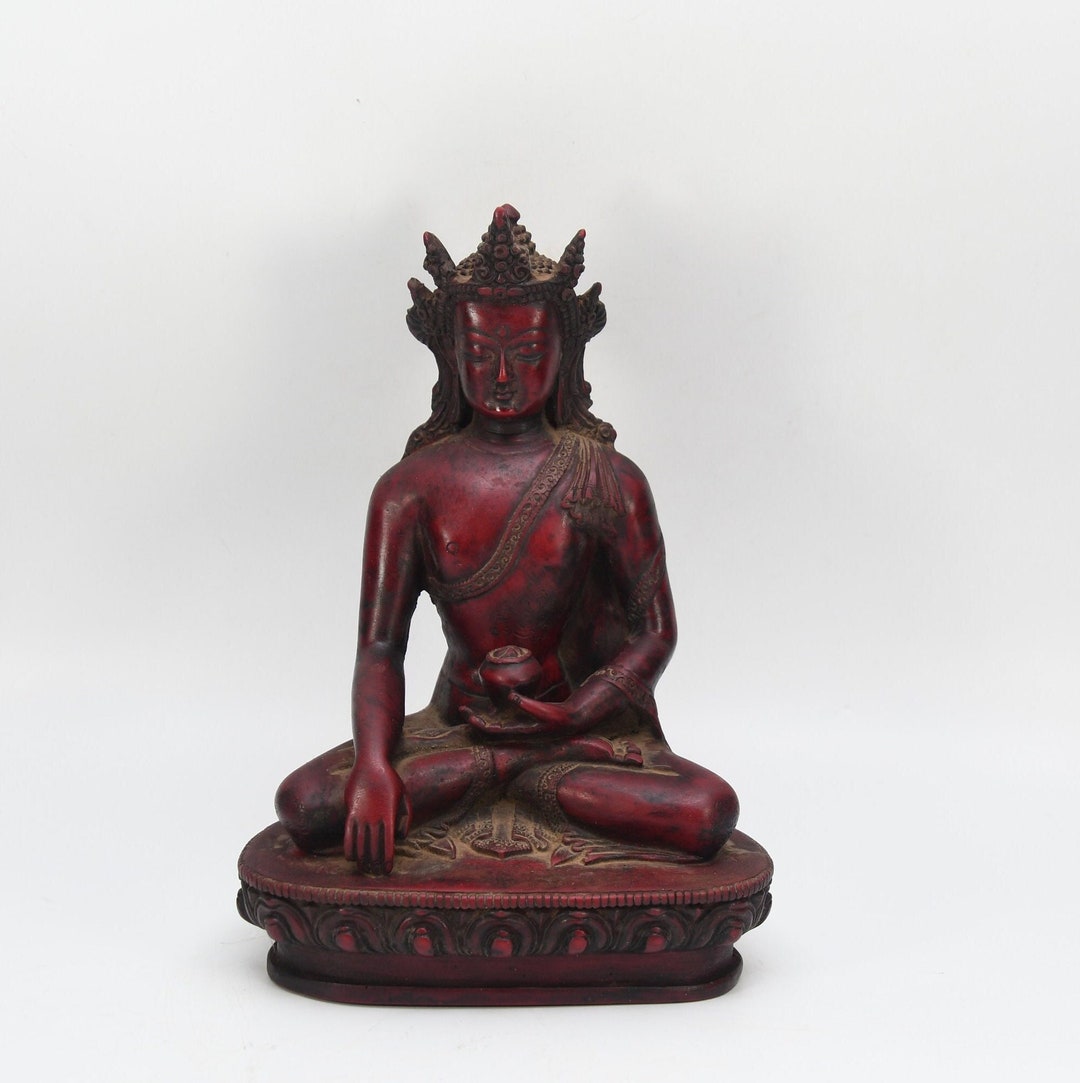 Vintage Resin Red Buddha Statue Meditating Handmade Buddhism Crafted ...