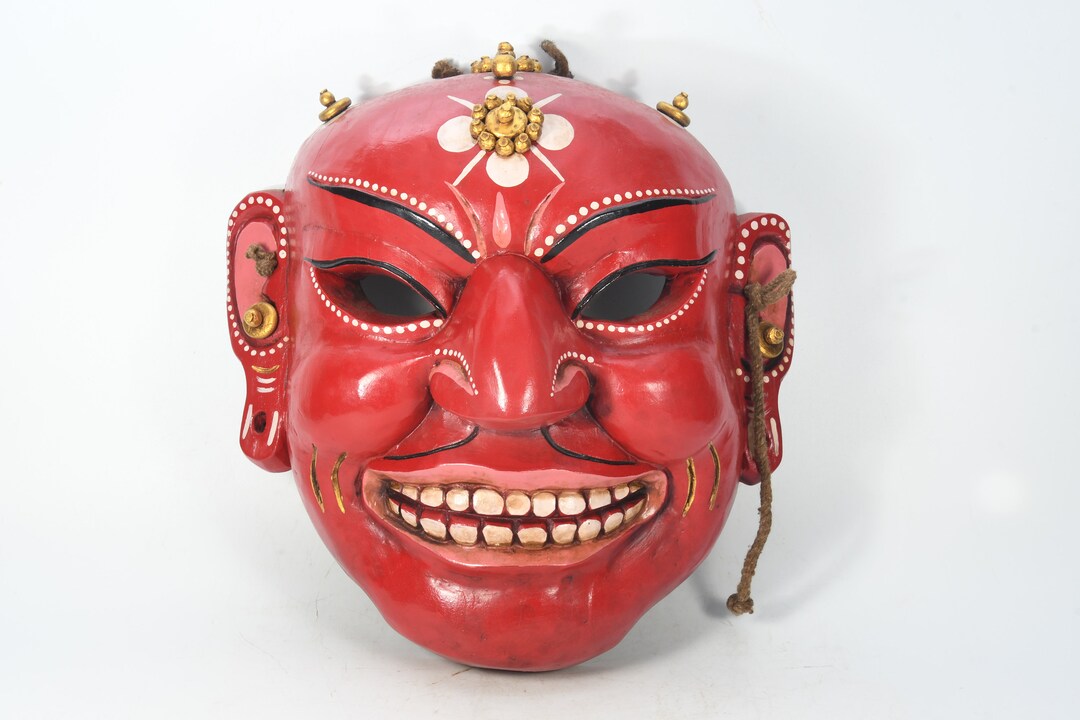 Laughing Devil Antique Tibetan Ritual Wood Carved Vintage Wall Hanging ...