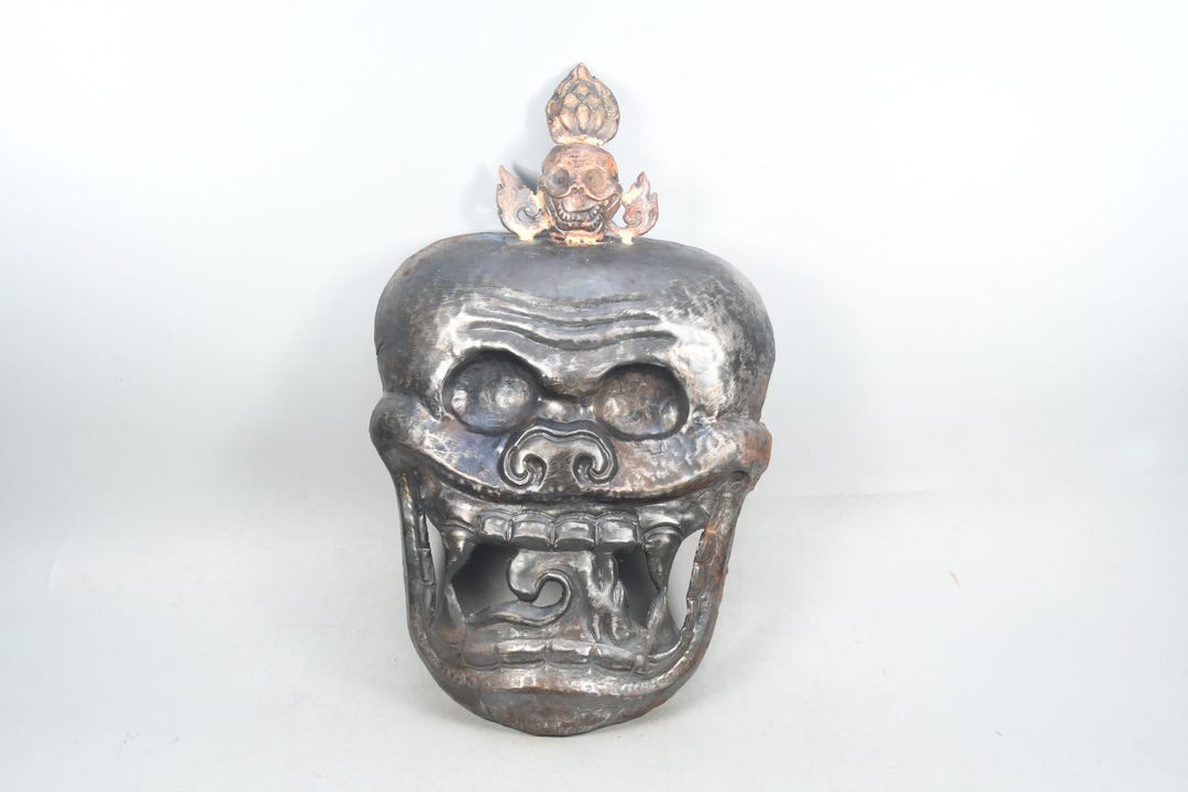 Vintage Handmade Tibetan Citipati Skull Mask - Metal Crafted Antique ...
