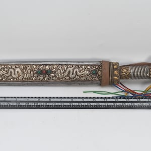 Tibetan Dragon Carved Silver Sword Knife Ritual Decor Tibet Nepal Knife Sword Highlands Tibetan ...