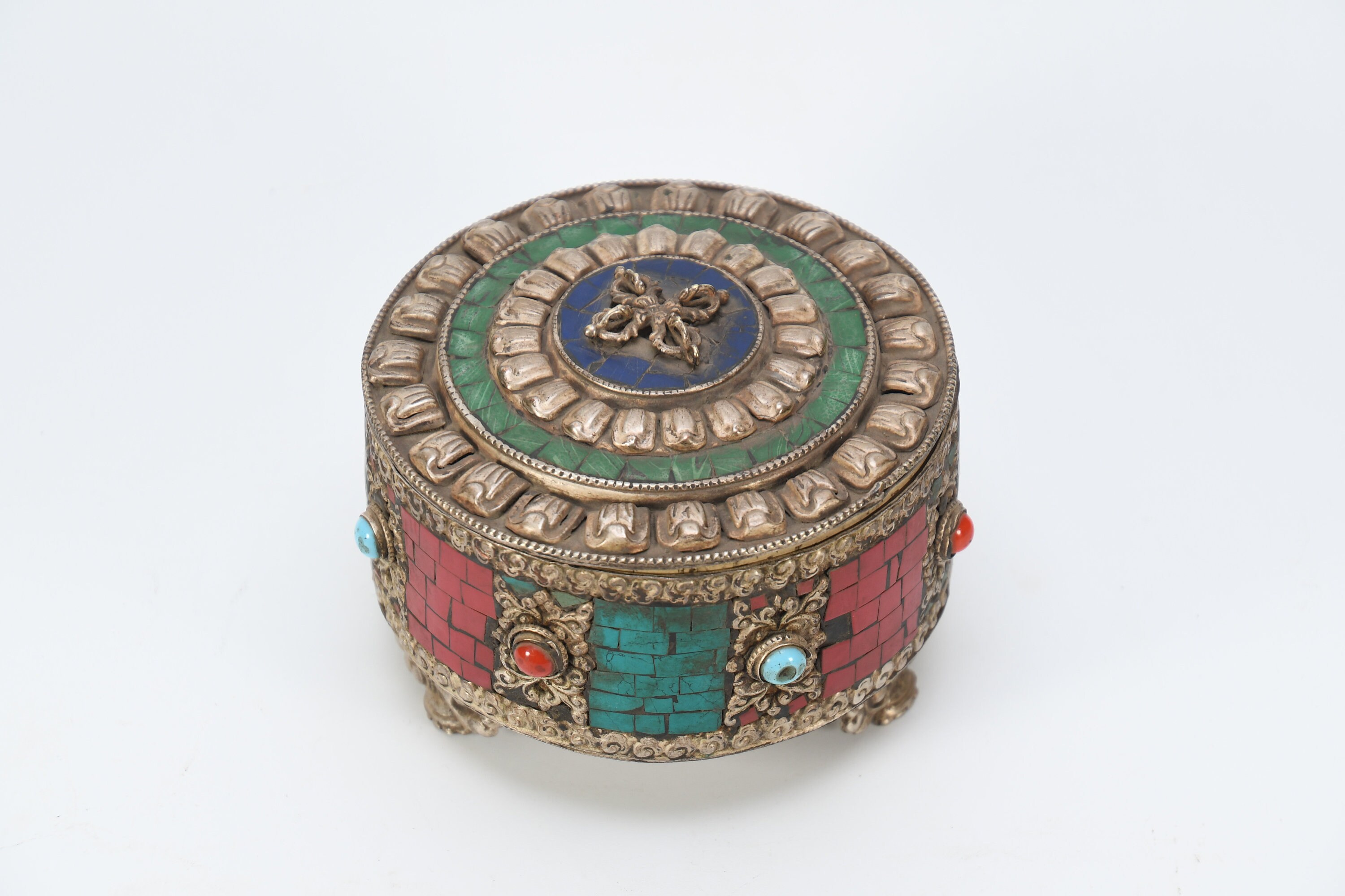 Turquoise Gemstone Inlay Tibetan Box Double Dorje Top Jewelry - Etsy UK