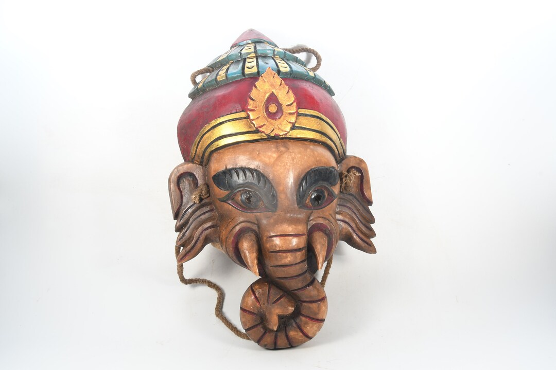 Himalayan Shaman Lord Ganesha Face Carved Antique Handmade Religious ...