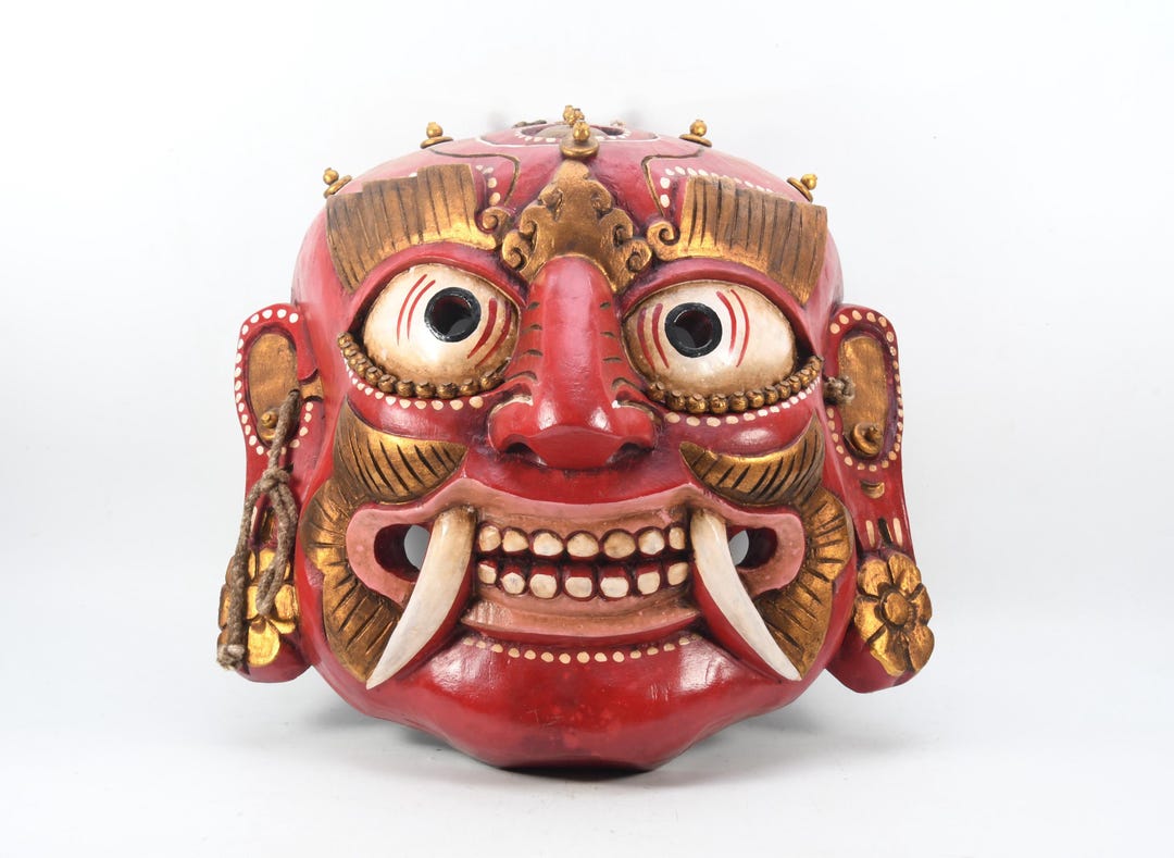 Handmade Antique-style Newari Lakhey Mask | Fierce Wooden Wall Hanging ...