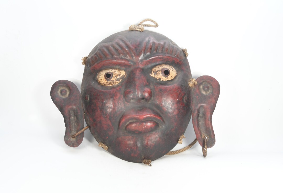 Tibetan Antique Metal Hand Painted Ritual Wall Hanging Mask Religious ...