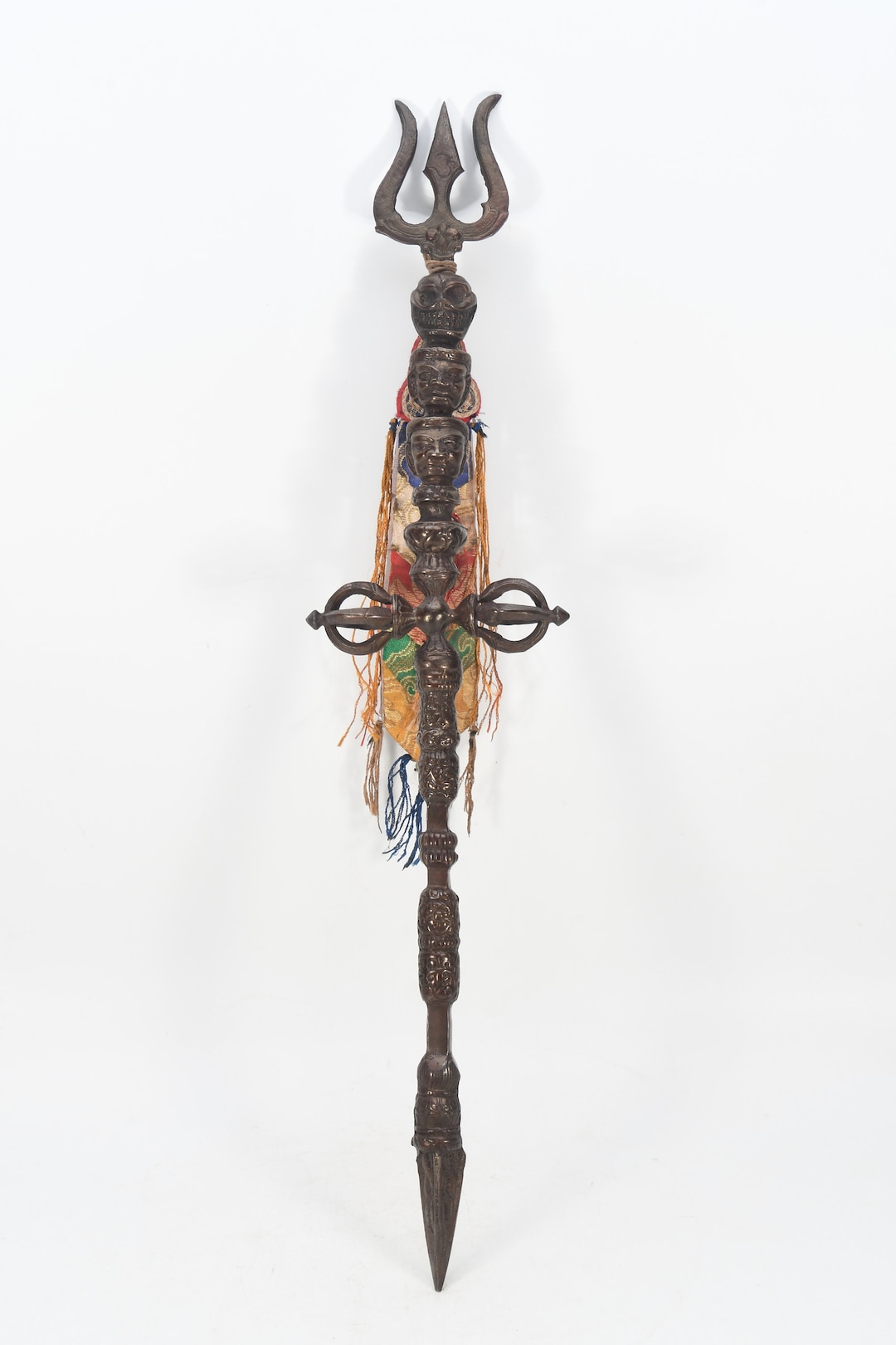 Copper Handcarved Ritual Trisul Dorje Khatvanga Tibetan Tantric Khatang ...