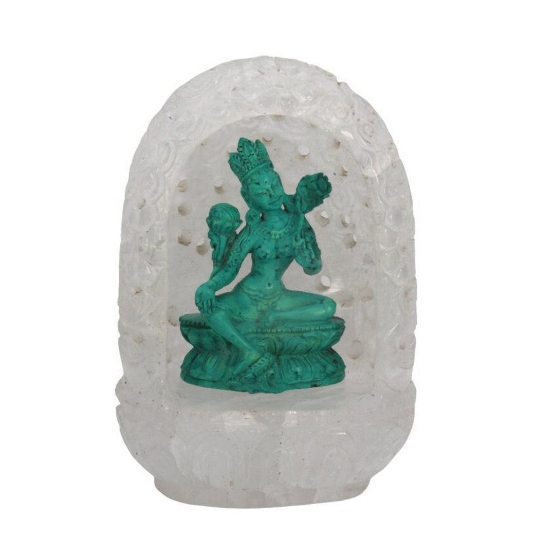 Goddess Green Tara Resin Crafted Antique Crystal Throne Vintage Statue ...