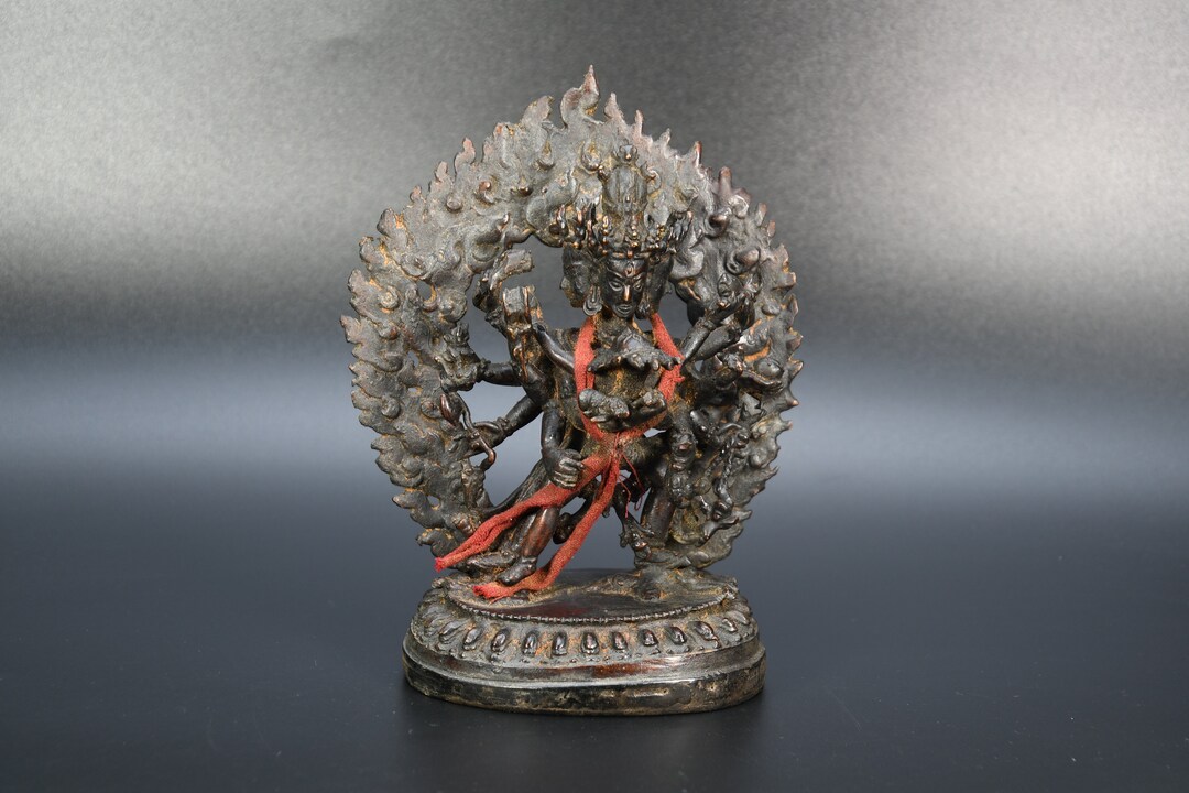 Antique Brass Three-headed Basundhara Statue, Nepal Buddhism Figurine ...