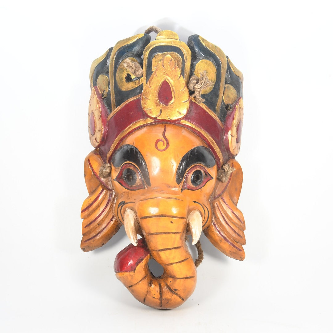 Good Luck Charm Lord Ganesa Wooden Hand Painted Elephant God Ganapati ...