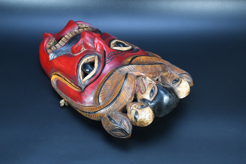 3 Head Red Face Wooden Mask Tibetan Tharu Mask Hand Craved | Etsy