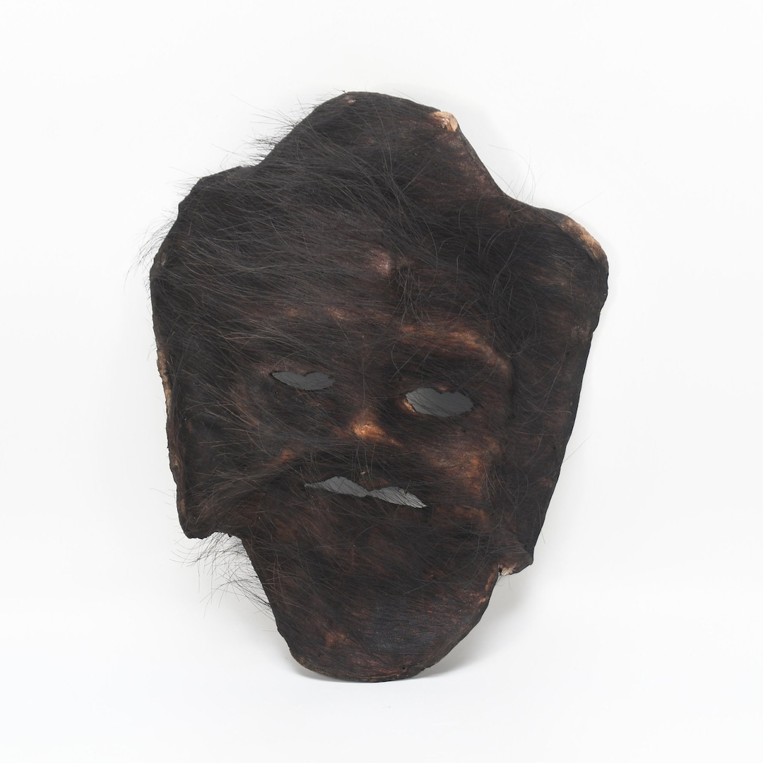 Vintage Hairy Leather Mask Antique Ritual Handcrafted Tibetan Himalayan ...