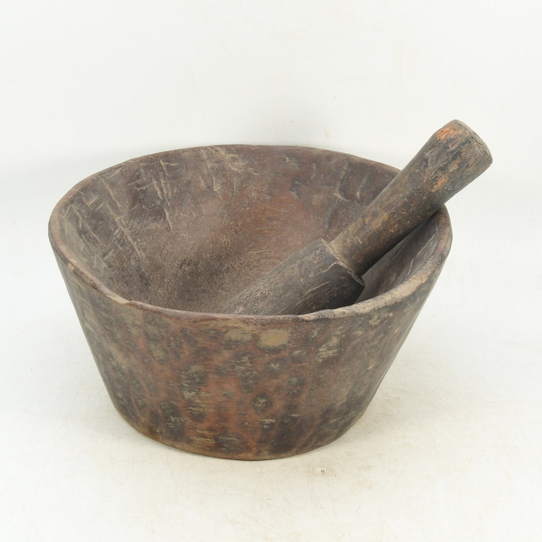 Mortar and Pestle Vintage Wood Crafted Ancient Nepali Grinding Tool for ...