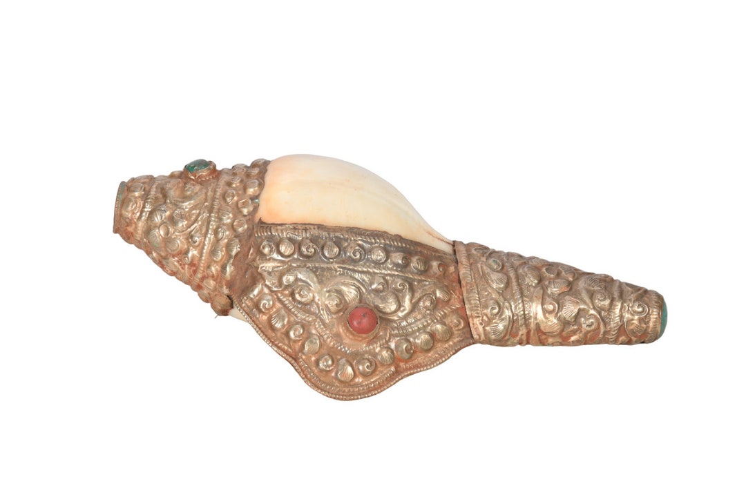 Handmade Tibetan Silver Sankha Conch Shell – Vintage Spiritual Decor - Etsy