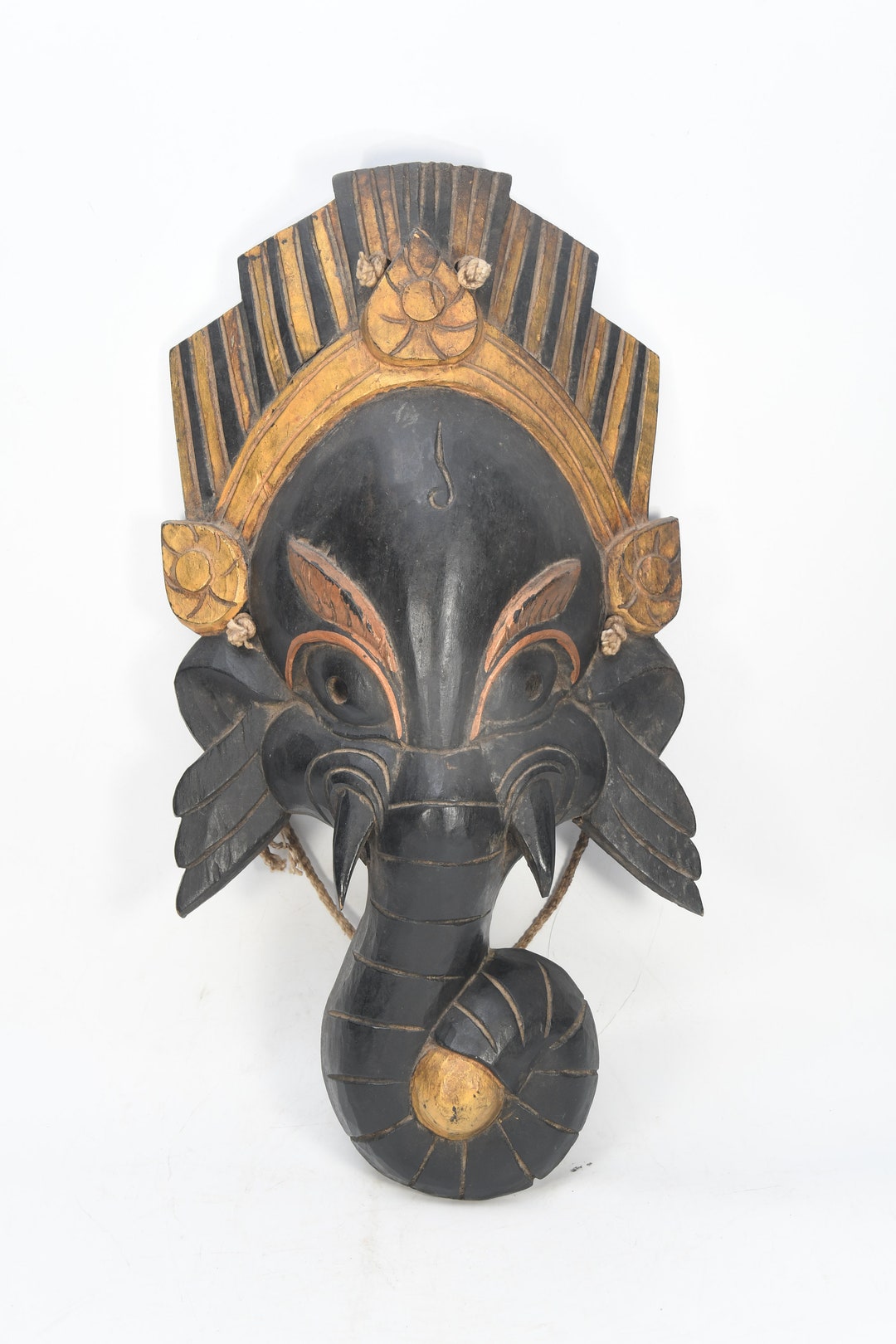 Elephant Head Good Luck Charm Lord Ganesa Antique Wooden Wall Hanging ...