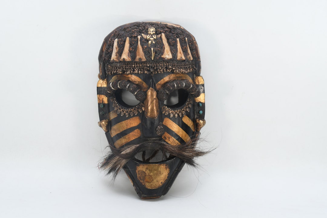Vintage Handcrafted Hairy Jhakri Tribal Mask - Authentic Wall Hanging ...