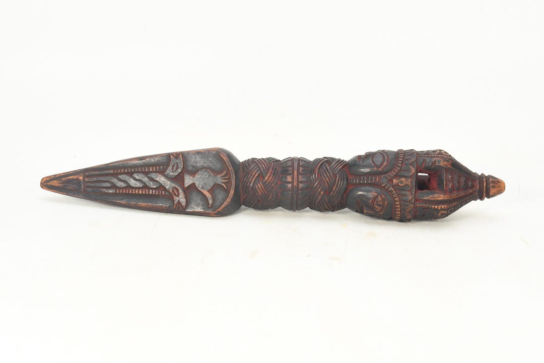 Handmade Antique Wooden Three Face Carved Phurba Vintage Tibetan ...
