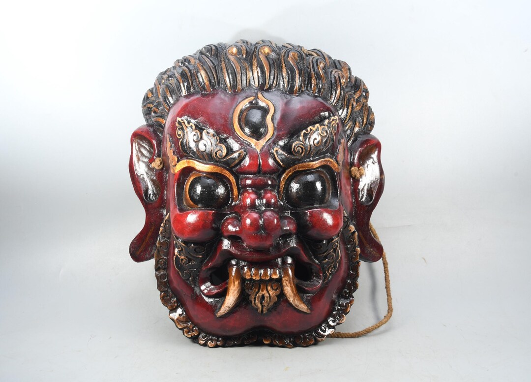 Newari Buddhist Fierce Deity Lakhey Mask | Handmade Wooden Wall Hanging ...