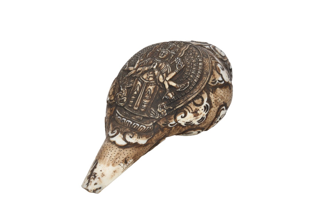 Handmade Tibetan Conch Shell - Avalokiteshwara, Buddhism Sound Healer ...
