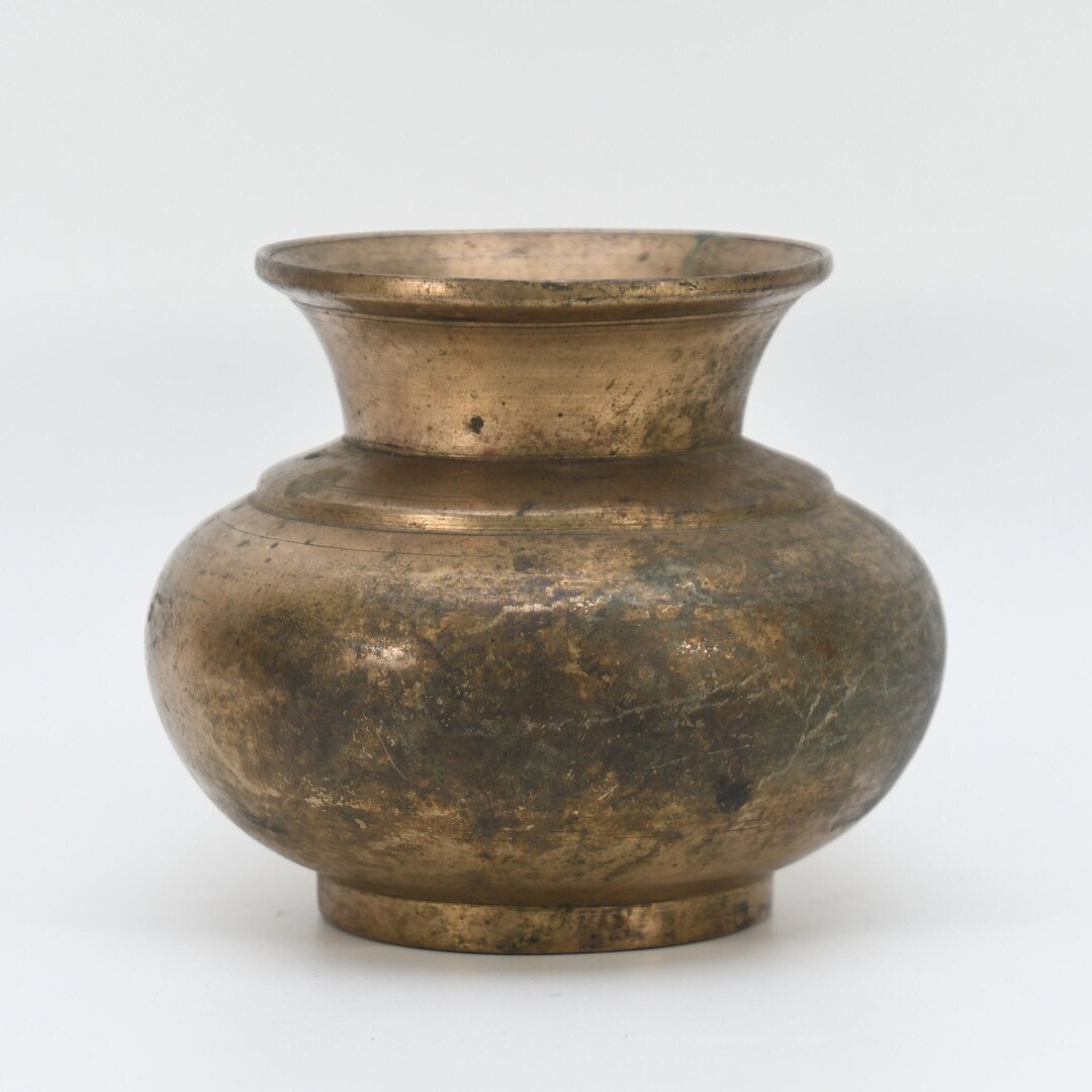 Ancient Brass Hand Carved Oval Water Pot Traditional Handicraft ...