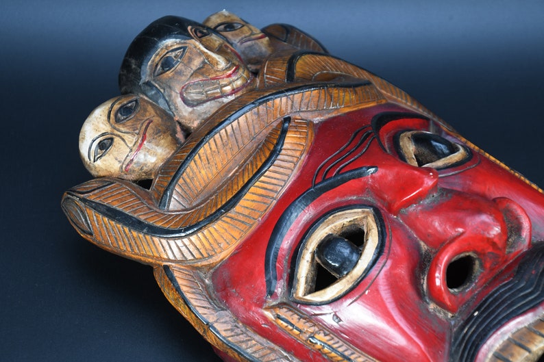 3 Head Red Face Wooden Mask Tibetan Tharu Mask Hand Craved - Etsy