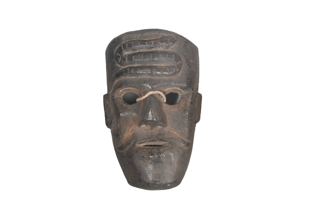 Antique Tibetan Shaman Tharu Tribal Mask: Handcrafted Wooden Wall Decor ...