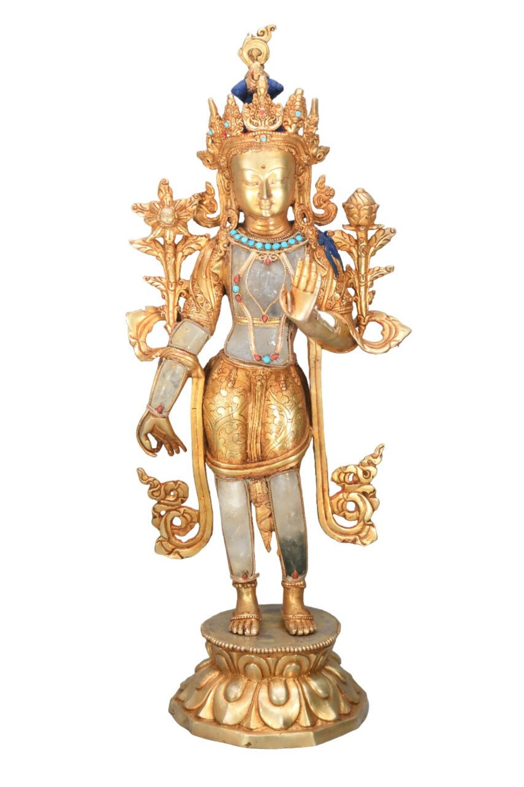Standing Lokeshwara Gold Gilted Statue of Avalokiteshvara Fine Handmade ...