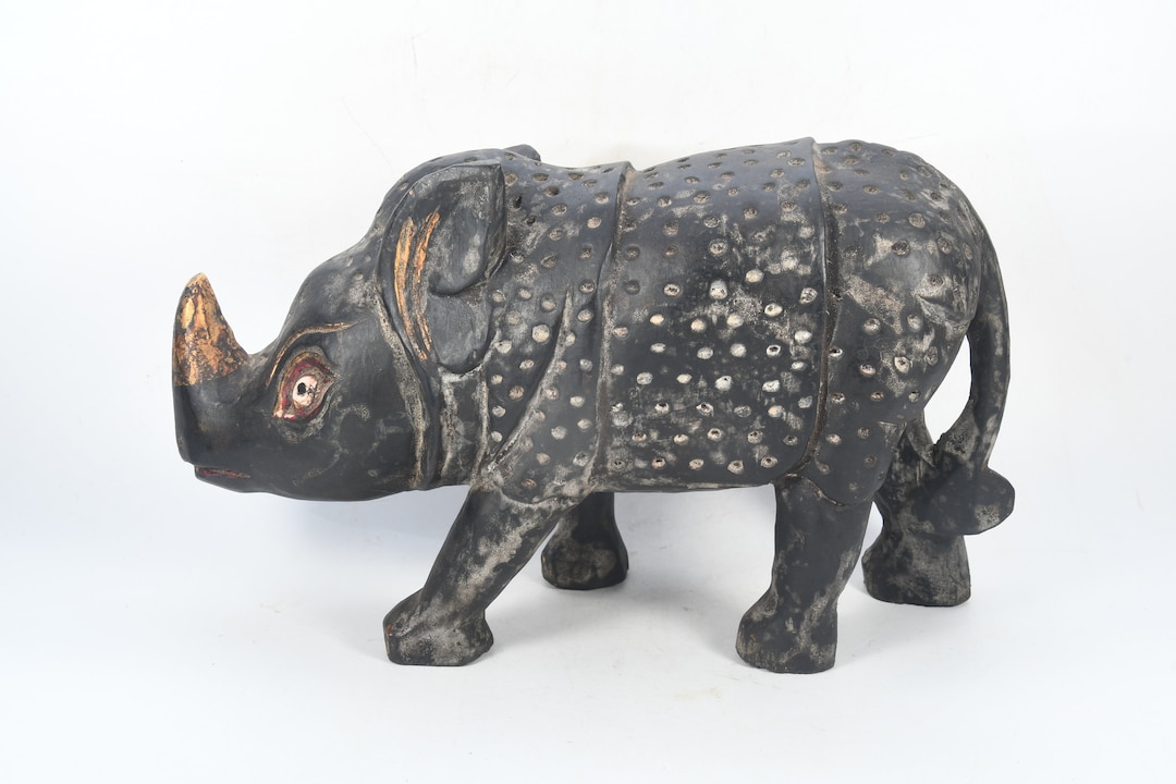 Hand-carved Wooden Rhino Sculpture: One-horned Majesty Antique Artisan ...