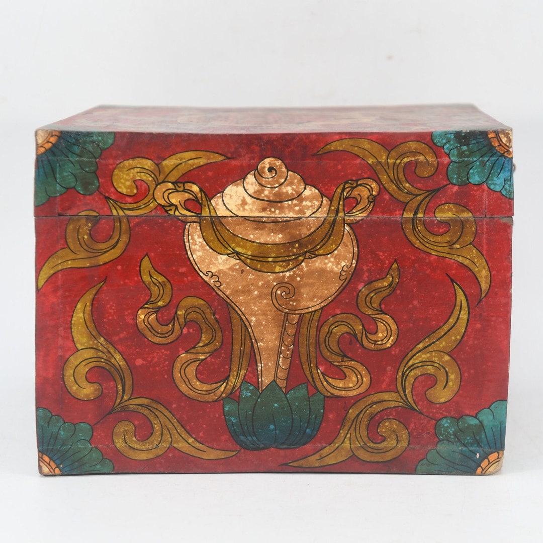 Buddhist Handmade Wooden Jewelry Box Painted Treasure Container Tibetan ...