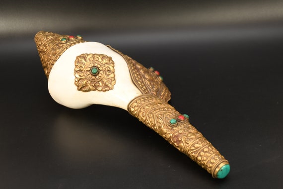 Vintage Sankh Conch Shell Crown Antique Gold Plated Tibetan | Etsy