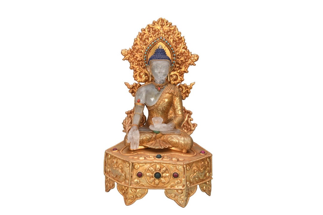 Handmade Antique Gold Plated Seated Buddha Statue, Tibetan Nepal ...