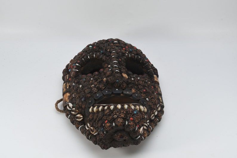 Rudraksha Beaded Mask, Hand Carved Tibetan Tribal Wood Art - Etsy