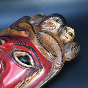 3 Head Red Face Wooden Mask Tibetan Tharu Mask Hand Craved Vintage ...