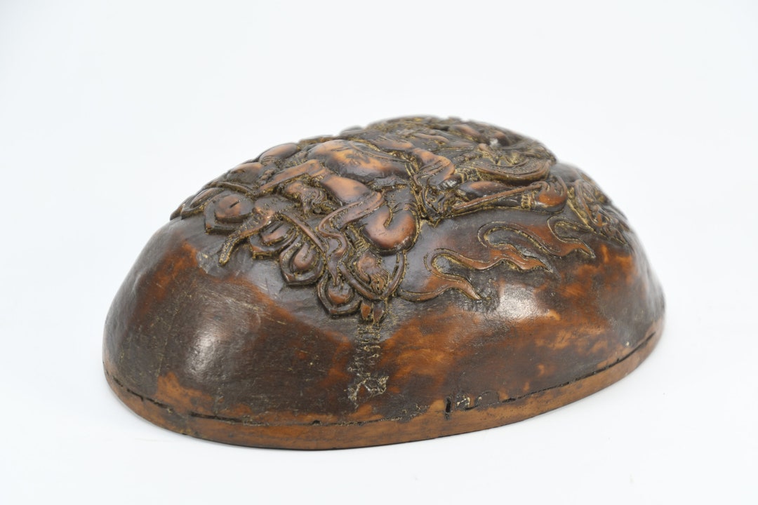 Tibetan Jhambala Kubera Carved Resin Kapala Bowl Rare Antique Handmade ...