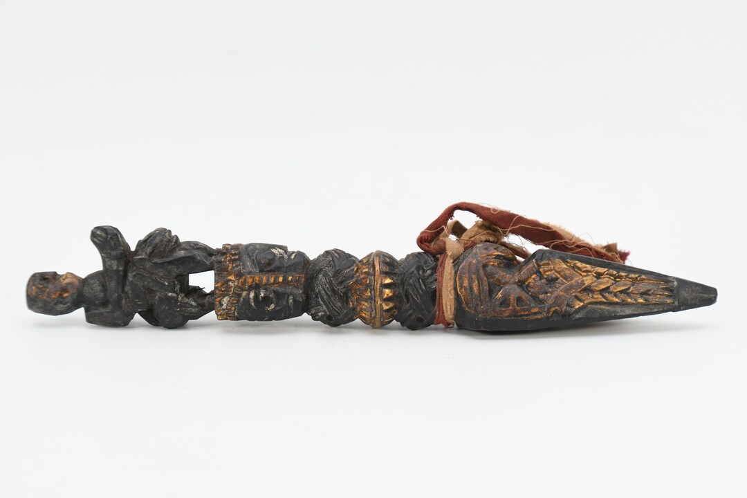 Handmade Tamang Shaman Tribe Himalayan Tibetan Carved Wooden Phurba ...