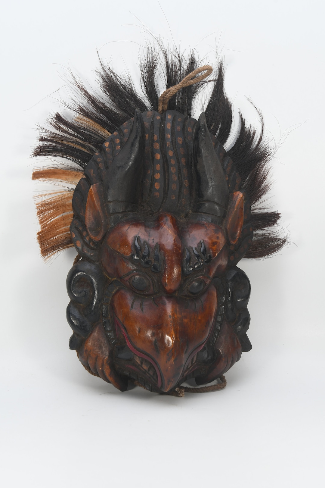 Horned Hanuman Wooden Carved Laughing Skeleton Skull Mask Tantric ...